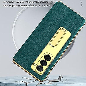 lefeda Leather Case for Samsung Galaxy Z Fold 5, Full Body Protection Electroplated Case with Tempered Glass Screen and Hidden Stand Shockproof Phone Cover,Gold