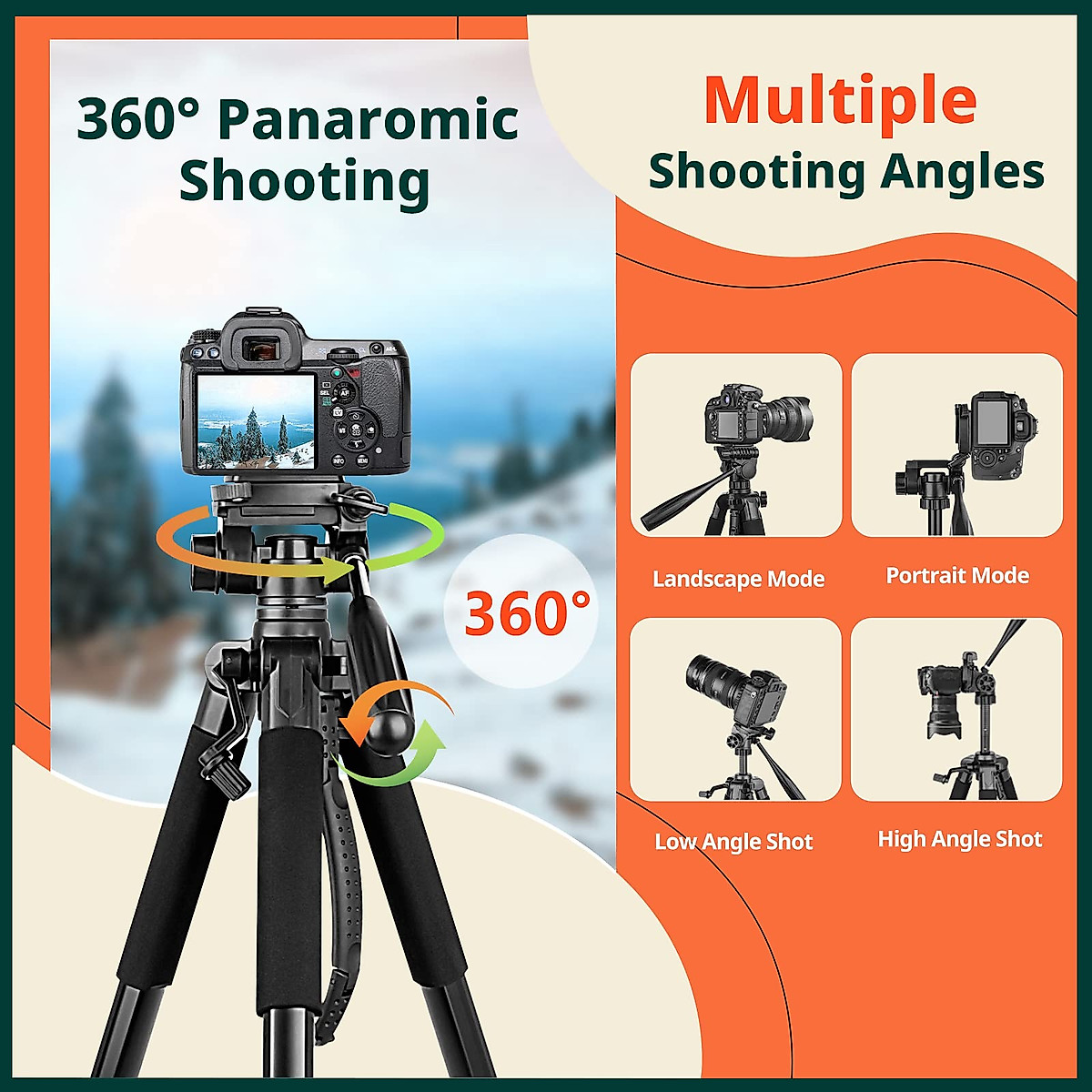 Torjim 74” Camera Tripod with Travel Bag, Extendable Cell Phone Tripod Stand with Wireless Remote and Phone Holder, Compatible with All Cameras/iPhone/Android/Sport Camera