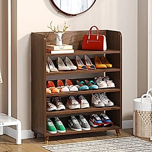Tribesigns Shoe Rack, 5 Tier Wood Shoe Storage Cabinet 16 Pair, Free Standing Shoe Organizer Shoe Shelf Stand for Entryway Hallway Closet, Rustic Brown