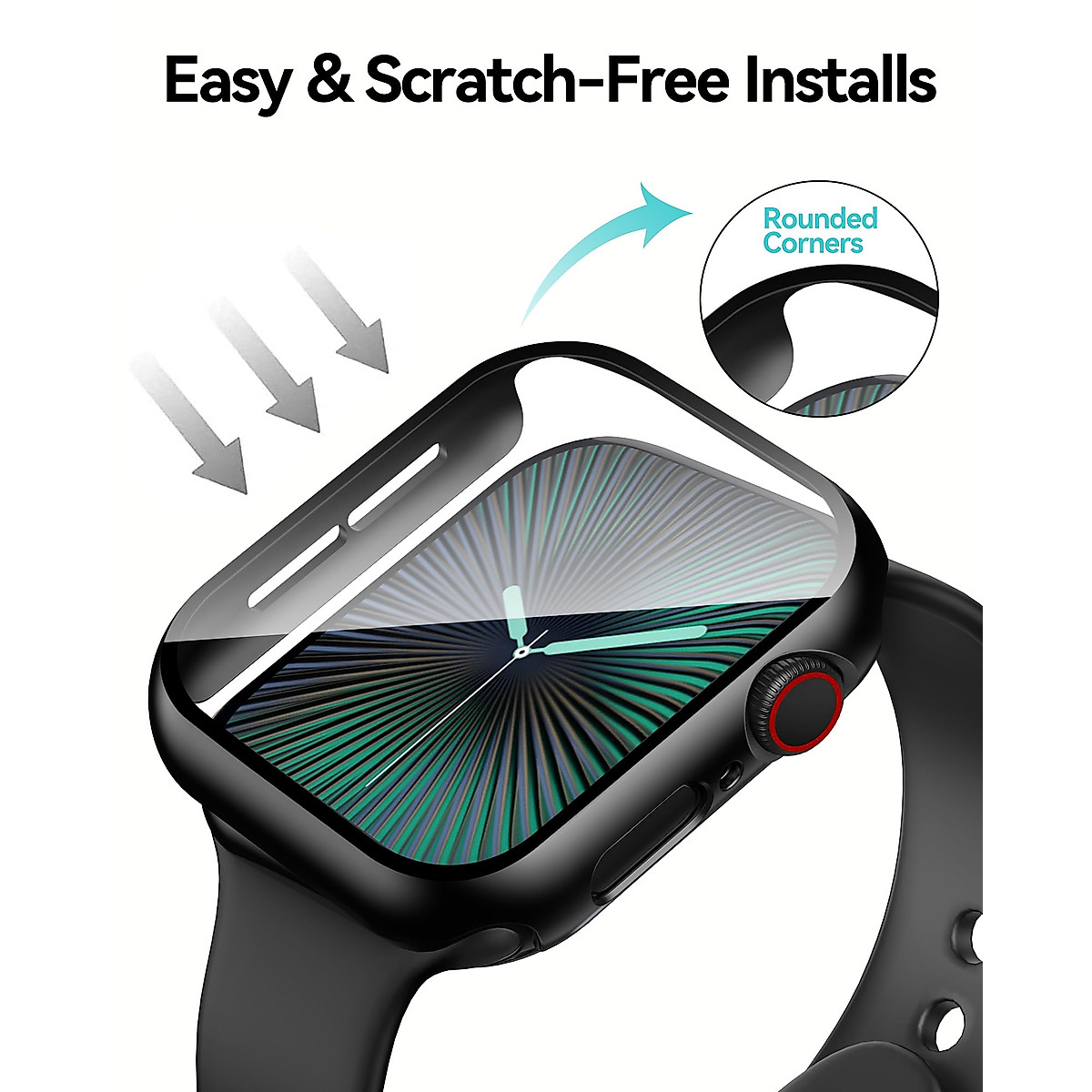 Smiling 2 Pack Case Built in Tempered Glass Screen Protector Compatible with Apple Watch SE 2/SE/Series 6/Series 5/Series 4 44mm, Hard PC Case Overall Protective Cover- Black