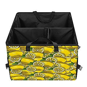 Car Trunk Organizer Yellow Lemon Back Seat Big Size Car Storage Bag with Detachable Dividers Car Accessories Portable Collapsible Trunk Cargo Organizer Grocery Box for SUV