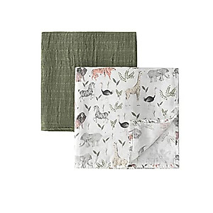 Little Jump Bamboo Muslin Swaddle Blankets - 2 Pack Jungle & Green - Softest Baby Receiving Blankets for Boys and Girls (Jungle & Green)