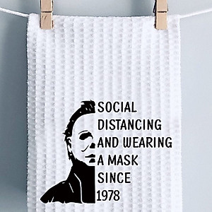 PWHAOO Horror Movie Killers Kitchen Towel Halloween Party Kitchen Towel Social Distancing and Wearing A Mask Kitchen Decor (Social DISTANCING T)