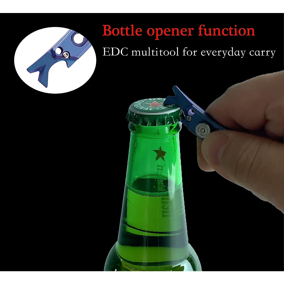 Tacray Titanium EDC Utility Knife with a bottle opener and in the tail, Pocket Knife Box Cutter with Retractable and Replaceable Blade, Mini Knife for Multiple Cutting Tasks（Blue)