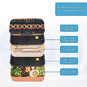 African Tribal Ethnic Texture Adult Lunch Box, Bento Box, With Cutlery Set Of 3, 2 Compartments, Rectangular, Lunch Box For Adults