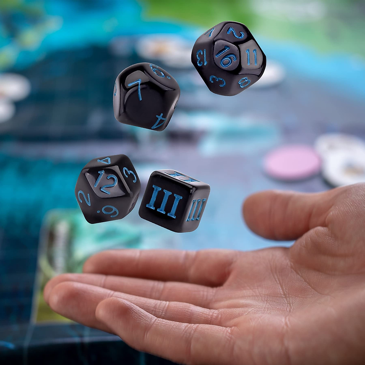 AUSTOR 15 Pieces Complete Polyhedral Dice Set D3-D100 Game Dice Set with a Leather Drawstring Storage Bag for Role Playing Table Games(Black & Blue)