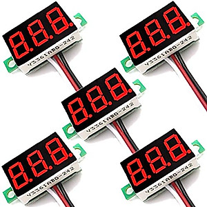 (5 Pack) JacobsParts DC 0-30V 3-Wire Voltmeter 3-Digit LED Display Panel Volt Meter Digital Voltage Tester (Red)