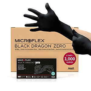 Ansell MICROFLEX BD-100N Black Dragon Zero 5mil Disposable Nitrile Gloves w/Textured Fingertips for Medical, Industrial, Automotive Use - XXL, Black Gloves (Case of 1000)