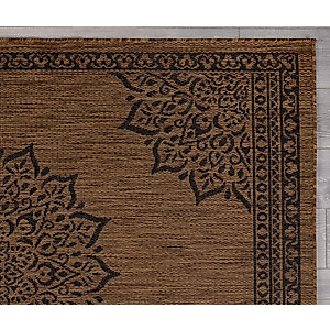 CAMILSON Indoor Outdoor Rug, 9x12 Medallion Nut Brown Black Modern Area Rugs for Large Indoor and Outdoor Patios, Kitchen and Hallway Mats, Washable Porch Deck Outside Carpet (Nut Brown Black, 9x12)