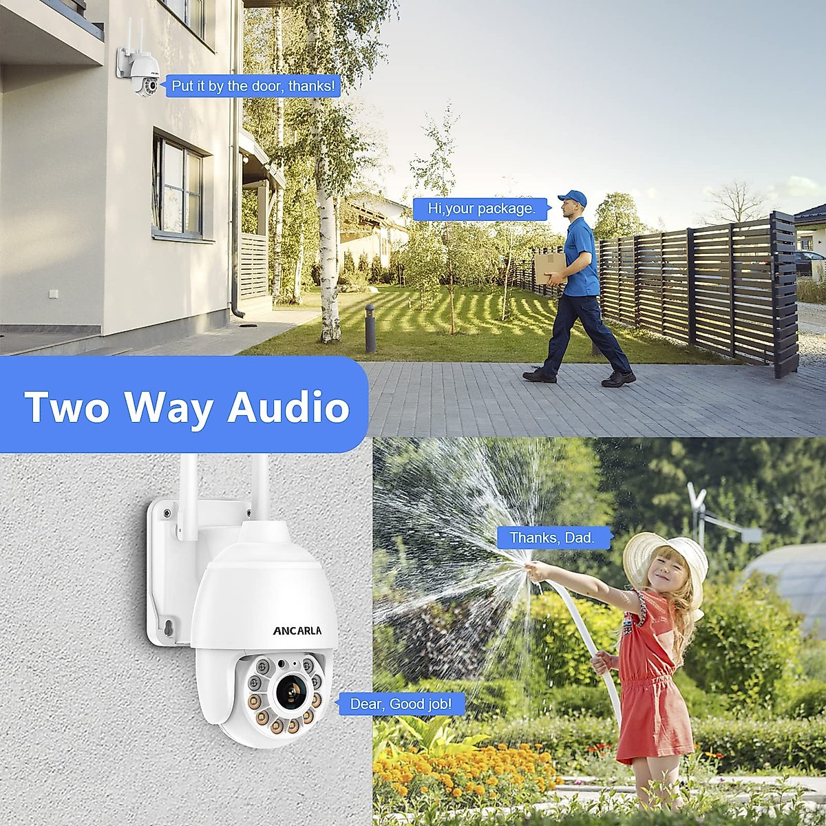 Security Camera WIFI Wireless 360° View Smart Home Surveillance Cameras with Motion Detect,Color Night Vision,Two Way Talk,Human body Auto Tracking,The Camera need to connect to the DC12V power supply
