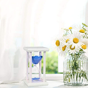 One Hour Hourglass Sand Timer Wooden White Frame Stand Sandglass Clock Timer for Office Kitchen Home Decor (Blue Sand, 60 min)