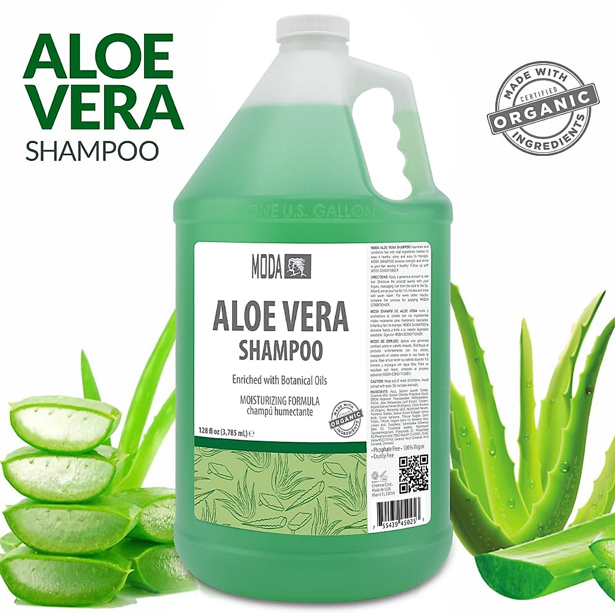 MODA - Moisturizing Shampoo for All Hair Types, Aloe Vera, 128 Oz, Professional - Deeply Cleanses and Conditions, Strengthens, Restores and Shine your Hair