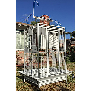 4-Size/2-Color; Extra Large Elegant Durable Play Top Bird Cage Parrot Finch Macaw Cockatoo Bird Wrought Iron Cage (White-Vein)
