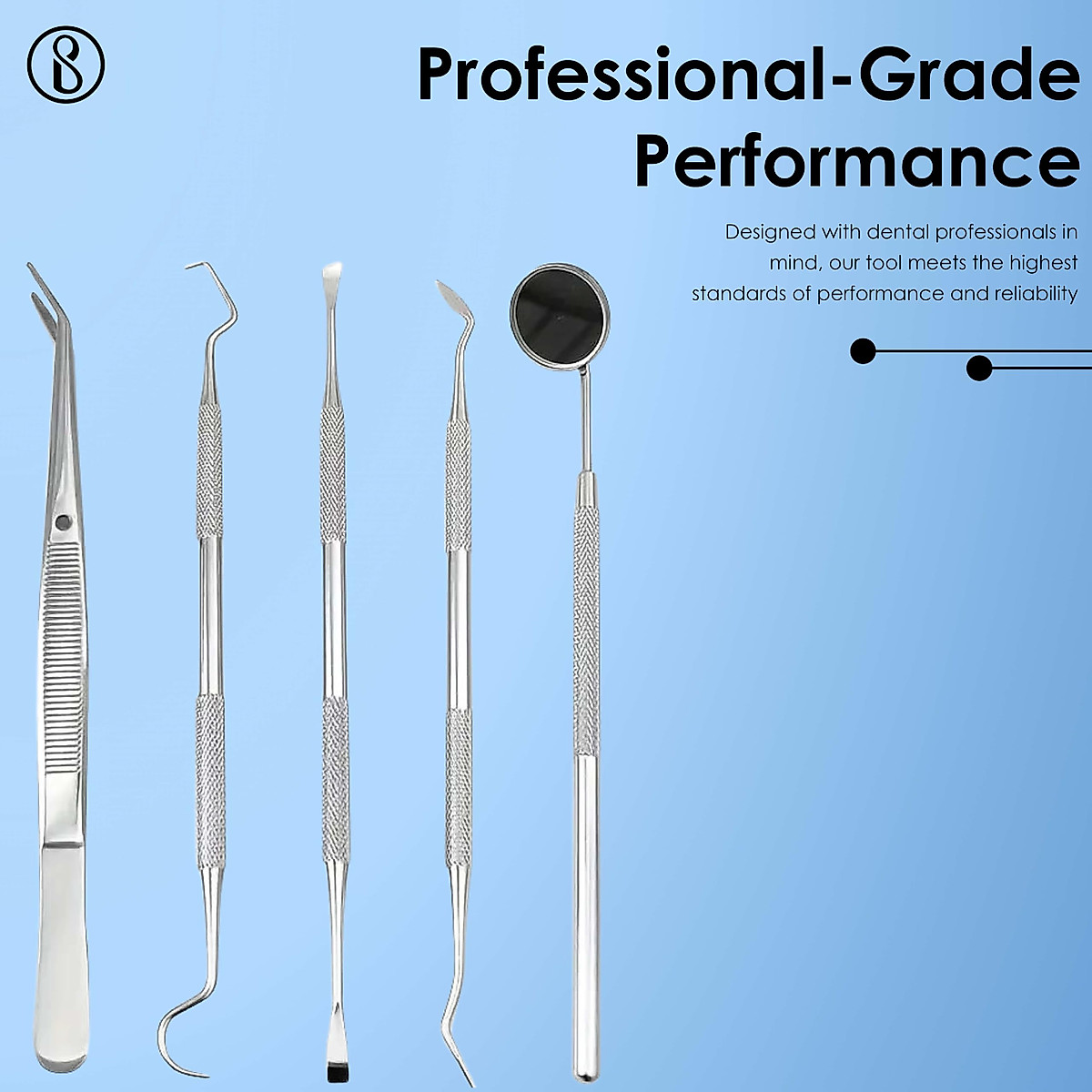 Beauté Secrets Dental Tools, Dental Pick Set 5Pcs Tooth Scraper Dental Hygiene Kit, Stainless Steel Teeth Cleaning Kit with Metal Case for Plaque Tartar Removal for Personal & Pets Use