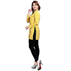 Maple Clothing Indian Kurti Top Tunic Printed Women's India Clothes (Yellow, 4XL)