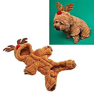 Dog Winter Clothes,Pet Reindeer Cosplay Dog Cat Costume Reindeer Dog Hoodie Funny Pet Elk Cosplay Costume Puppy Fleece Outfits Warm Hoodie XL