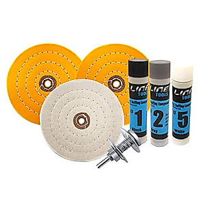 6 Inch Buffing Wheel Kit for Bench Grinder and Drill with 3 Step Hard Metal Polishing Compound