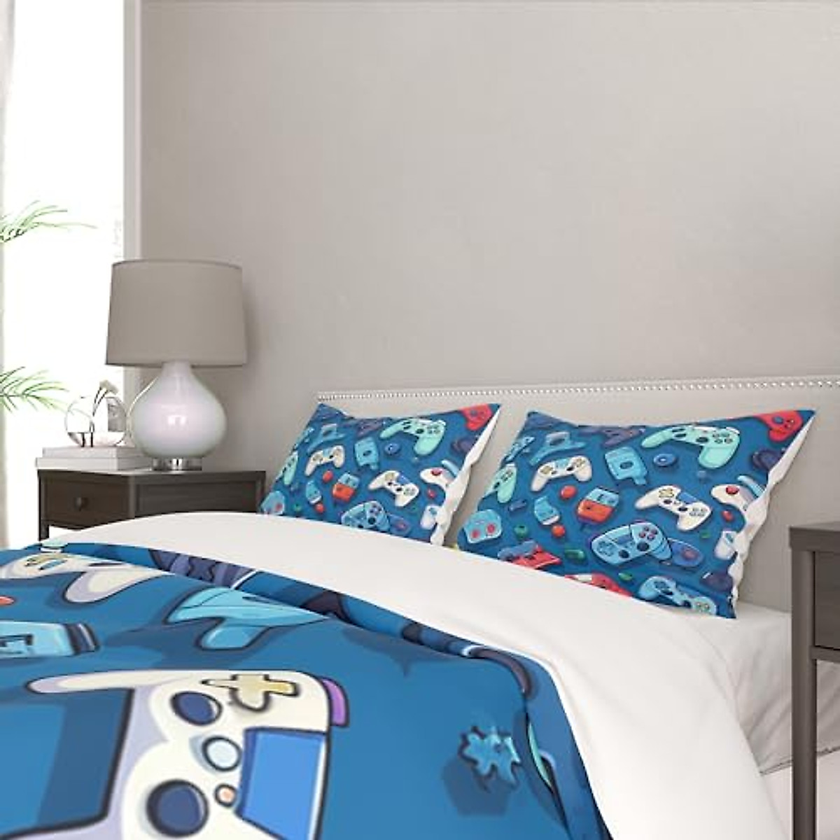 Placitiume Kids Gamer Duvet Cover Set Video Game Controller Comforter Cover Set - Youth Gaming Console Comforter Cover with 2 Pillowcases - Ideal for Gamer Room Decor Bedroom Bed Decor, No Comforter
