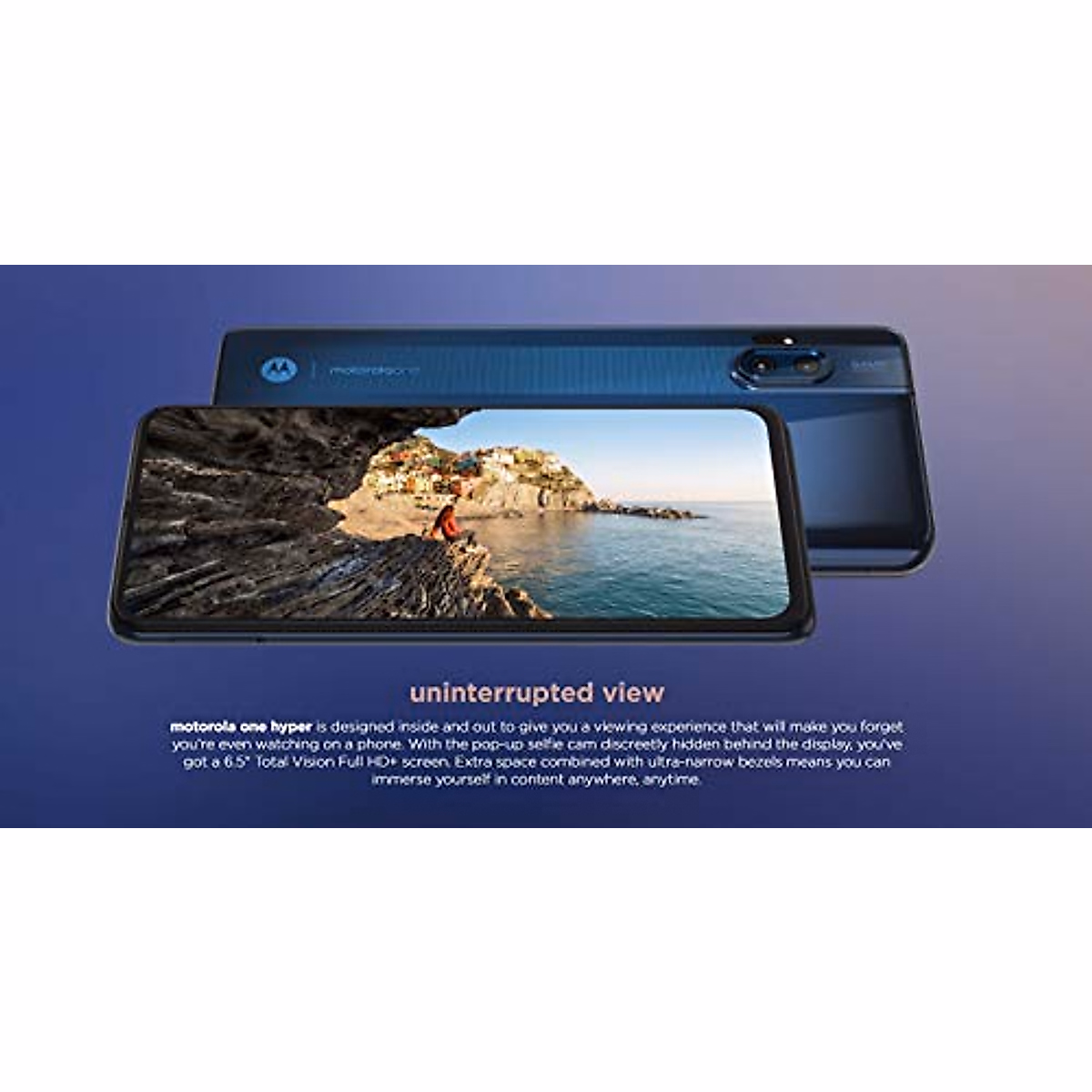 Motorola One Hyper 128GB + 4GB RAM, XT202-1, 6.5” FHD+, 64 MP Photos, LTE Factory Unlocked Smartphone - International Version (Blue Iceberg)
