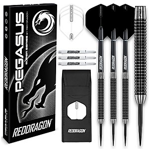 RED DRAGON PEGASUS TUNGSTEN STEEL DARTS SET - 24 Gram - Black Stems and Black Flights