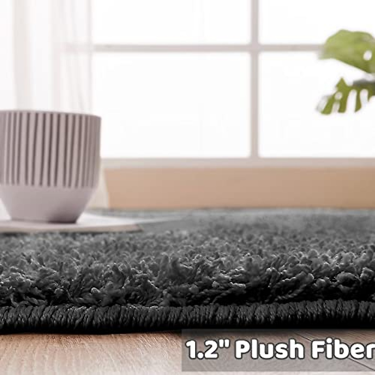 GlowSol Solid Shaggy Rug 5x8 Plush Area Rug for Bedroom Non Slip High Pile Indoor Carpet Dark Grey Rug Modern Fluffy Area Rug for Living Room Kids Room Nursery Home Office