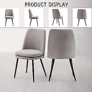 DRAGON GATE Modern Upholstered Dining Chairs Set of 2 with Seat Cushion, Armless Side Chair with Metal Legs for Dining Room Kitchen, Living Room (Fabric Light Gray 2PCS)