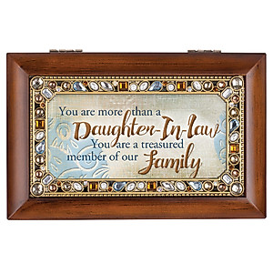 Cottage Garden Daughter in Law Treasured Member Jeweled Woodgrain Petite Music Box Plays You Light Up My Life