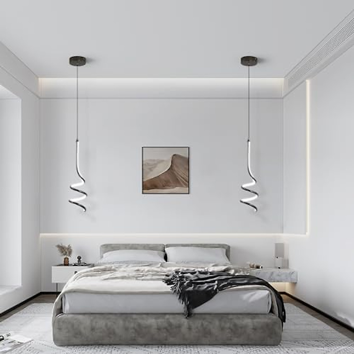 Jaycomey 2Pack Modern Spiral Led Pendant Light Fixture, 24W Cool White Warm Light Minimalist Integrated LED Hanging Lamp, Adjustable Island Light for Living Room Bedroom Bar Kitchen Sink, Black