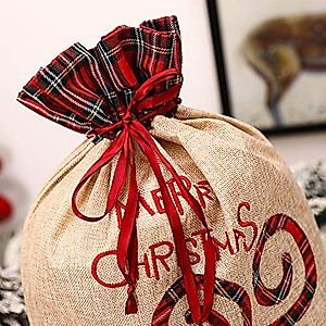 Yordearly 2Pcs Santa Sack Bags, Large Christmas Cloth Bag with Drawstring, 16" X 22" Inch Reusable Xmas Present Storage Bag