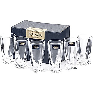 Czech Bohemian Crystal Glass Set of 6 Shot Glasses 1.7oz/50ml. Old Fashioned Style Elegant ''Quadro'' Design Tequila Scotch Bourbon Vodka Holiday Gift Birthday Wedding Housewarming Anniversary