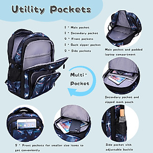Galaxy School-Bag Backpack with Lunch-Bag for Boys Middle-School Elementary Bookbag