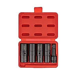 ABN Double Side Lug Nut Socket Set, 5Pc - 1/2-Inch Drive Flip Impact Sockets Lug Nut Extractor Set Reversible Sockets