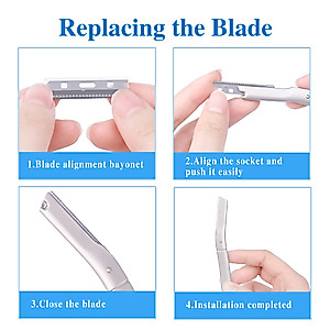 Metal Dermaplane Razor, Eyebrow Hair Trimmer with Replacement Blade for Men and Women, Reusable Single Edge Facial Trimmer for Shaving Mustache, Lip Up (Black,10 Refill)