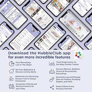 Hubble Connect 5" Smart Baby Monitor with Camera, Audio, NightVision; Pan Tilt Zoom; 2Way Talk & Room Temp Sensor, 1000ft Range, WiFi Baby Monitor with Smartphone App