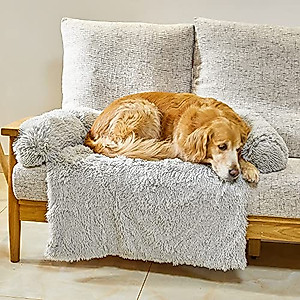 JMHUND Calming Dog Bed,Pet Couch Protector with Soft Neck Bolster,Plush Dog Sofa Mat for Furniture Protector with Removable Washable Cover