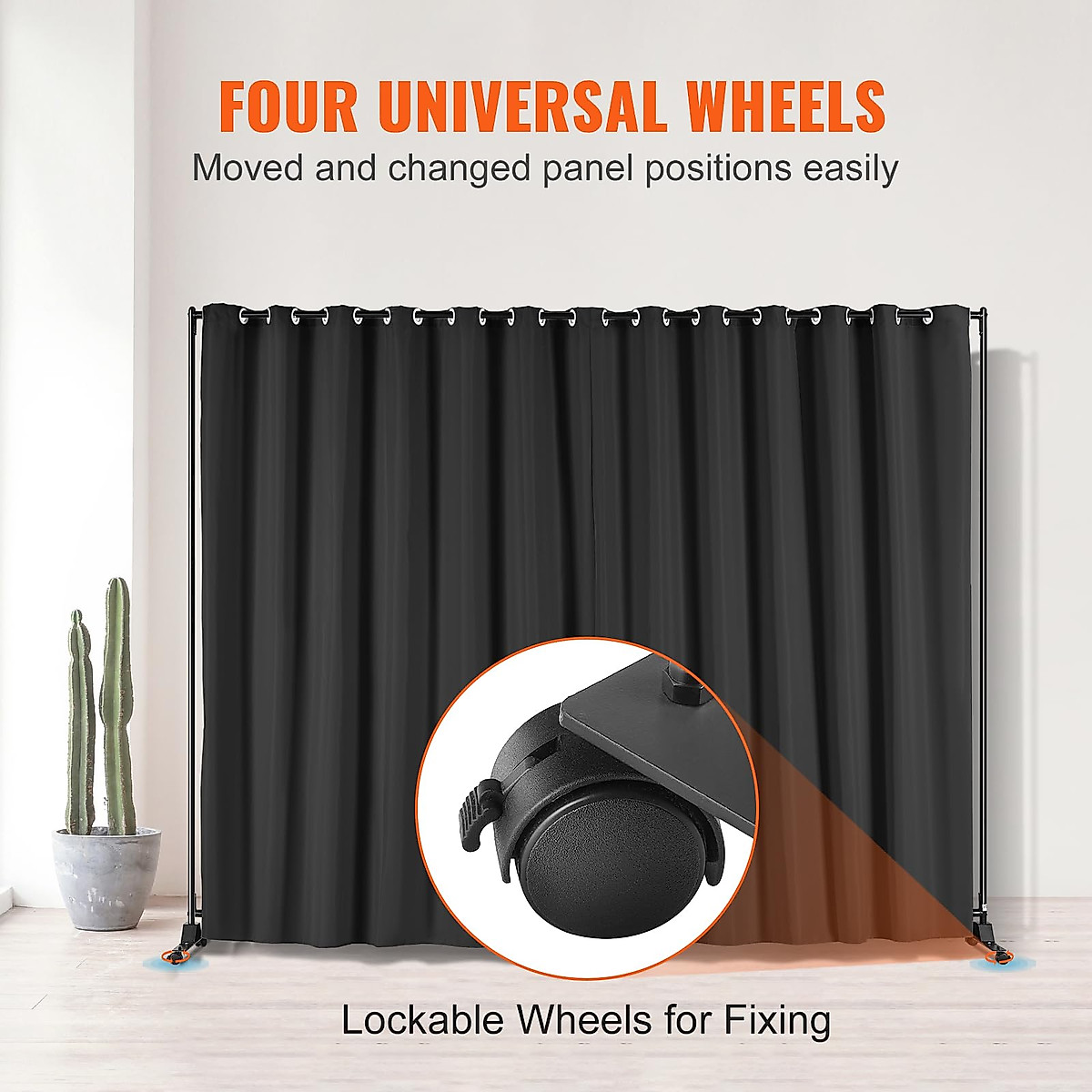 VEVOR Room Divider, 8 ft x 10 ft Portable Panel Room Divider with Wheels Curtain Divider Stand, Room Divider Privacy Screen for Office, Bedroom, Dining Room, Study, Black