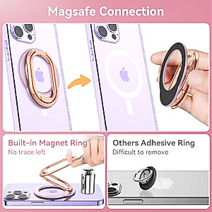 MINDSKY Mag-Safe Phone Stand Phone Grip Compatible with iPhone 12/13/14/15 Mini/Pro/Pro Max Accessories Removable Magnetic Finger Phone Ring Grip (Rosegold Pink)
