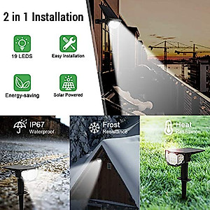 Solar Spotlights Outdoor Solar Landscape Lights Dusk to Dawn Outdoor 19 LED 2-in-1 Adjustable Solar Uplights Outdoor Solar Wall Lights Outdoor for Yard Garden Driveway Walkway Cold White
