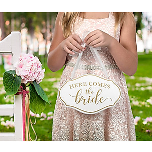 Lillian Rose Comes The Bride Flower Girl Ring Bearer Sign, 11"x7", White