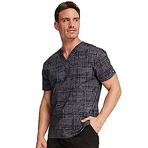 Dickies EDS Men Scrubs Top V-Neck DK725, L, Plaid Distress