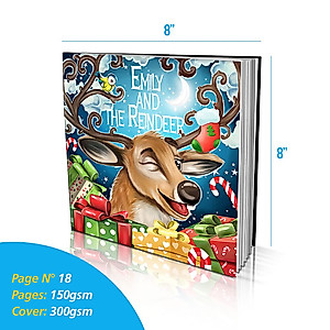 Personalized Story Book by Dinkleboo - Santa’s Reindeer - for Kids Aged 0 to 8 Years Old - A Story About Your Child Wanting A Real Life Reindeer - Satin Paper - Soft Cover (8"x 8")