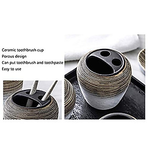 TFIIEXFL Black & Beige Ceramic Bathroom Set w/Soap Dispenser, Toothbrush Holder, Tumbler & Soap Dish