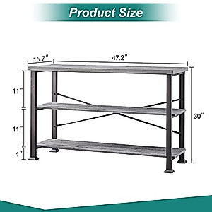 Hombazaar 3 Tier Console Sofa Table, Industrial Rustic Entryway Table with Storage Shelf for Living Room, Hallway, Grey Oak Finish, 47-Inch Long