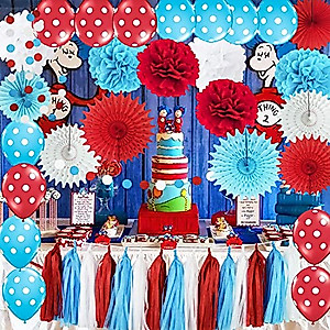 Dr Seuss Baby Shower Decorations/Dr Seuss Party Decorations Thing 1 Thing 2 Party Supplies Birthday Decorations Turquoise White Red Polka Dot Balloons/Thing One and Thing Two Birthday Decorations