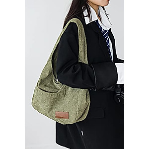 Ulisty Women Corduroy Wide Strap Hobo Bag Shoulder Bag Casual Underarm Bag Handbag green