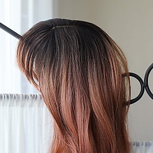 Clearance Ombre Pink Wig with Bangs 26 Inch 65cm Long Wavy Synthetic Wig Ombre Dark Root To Pink Colored Wigs for Women Heat Resistant Wigs for Daily Cosplay Party Wear Natural Looking Wig