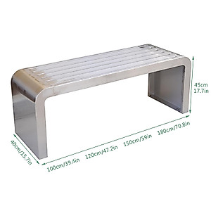 LOERSS Outdoor Bench, Outdoor Patio Backless Bench,Two Person Garden Bench, Metal Steel Benches Furniture,Stainless-Steel,Perfect for Front Porch, Patio, Balcony Or Backyard Use(180cm/70.8in)