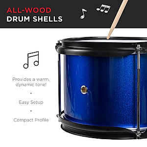 Best Choice Products Kids Drum Set 3-Piece Beginner Drum Set Junior Drum Set, w/ Throne Stool, Cymbal, Drum Sticks, Bass Drum Pedal, 2 Toms - Blue