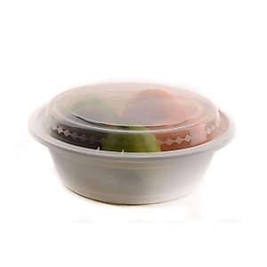 EcoQuality Meal Prep Containers [10 Pack] White Round Bowls with Lids, Food Storage Bento Box, Microwavable,Premium,Stir Fry | Lunch Boxes | BPA Free | Freezer/Dishwasher Safe | Disposable (16 oz)