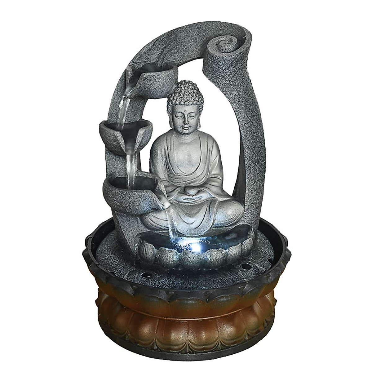 PeterIvan Buddha Fountain - 11in Buddha Tabletop Water Fountain for Home&Office Decoration, Decorative Sculpture with LED Light&Circular Water Flow for Good Luck Keeping (Grey, 11inch)